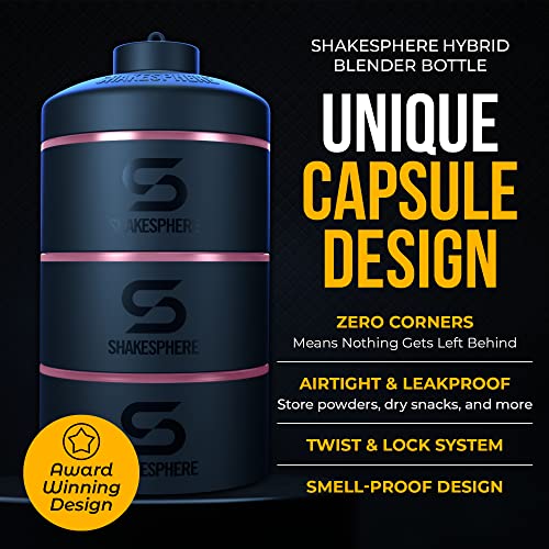 ShakeSphere Stackable Snack Containers - Organizer Carrier for Food, Protein Powders, Nuts & Supplements - 3 Leakproof, Twist Lock Holders - Portable Storage for Lunch, Office, Gym, Travel (Rose Gold)