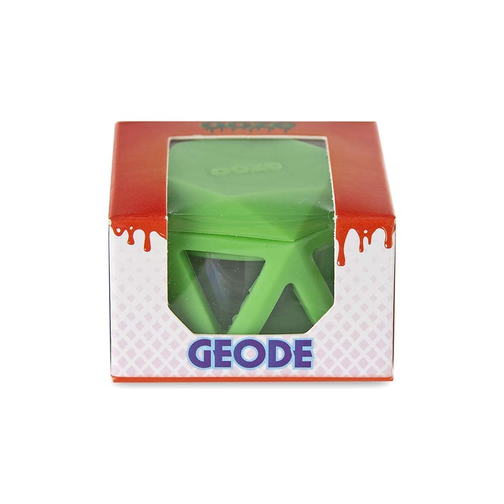 Ooze Green Geode Silicone Glass Stash Jar 11mL (1.6"x1") - Hexagonal Gemstone Shape - Glass Silicone Concentrate Container - 1 Count