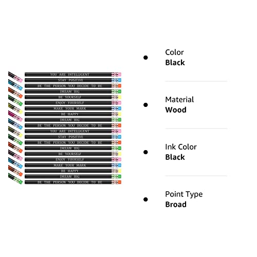 100 Pcs Inspirational Pencils Color Changing Mood Pencils Personalized Pencils with Words Motivational Cute Pencils with Eraser Heat Activated Wooden Pencils Class Reward for Kid (Black)