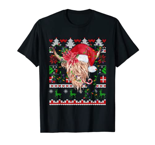 Farmhouse Christmas Stocking Stuffers Highland Ugly Cow T-Shirt