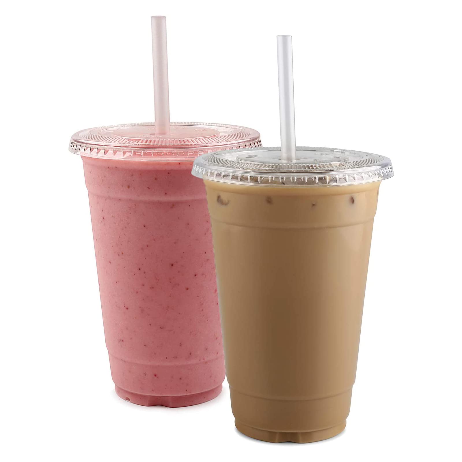 TashiBox Plastic Cups with Flat Lids 100 Sets 16 oz , Clear Crystal drink cups with lids