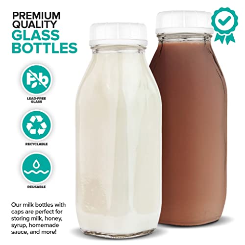 Stock Your Home 12 oz Glass Bottles (4 Pack) - Reusable Food Grade Bottles with Tamper Proof Caps - Multipurpose Juice Containers for Cold Beverages