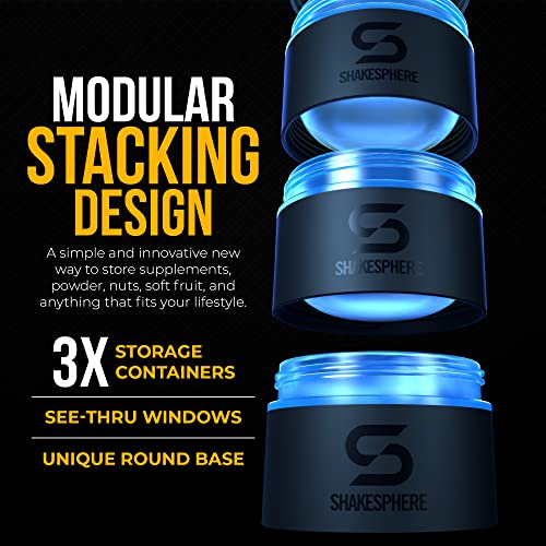 ShakeSphere Stackable Snack Containers - Organizer Carrier for Food, Protein Powders, Nuts & Supplements - 3 Leakproof, Twist Lock Holders - Portable Storage for Lunch, Office, Gym, Travel (Rose Gold)