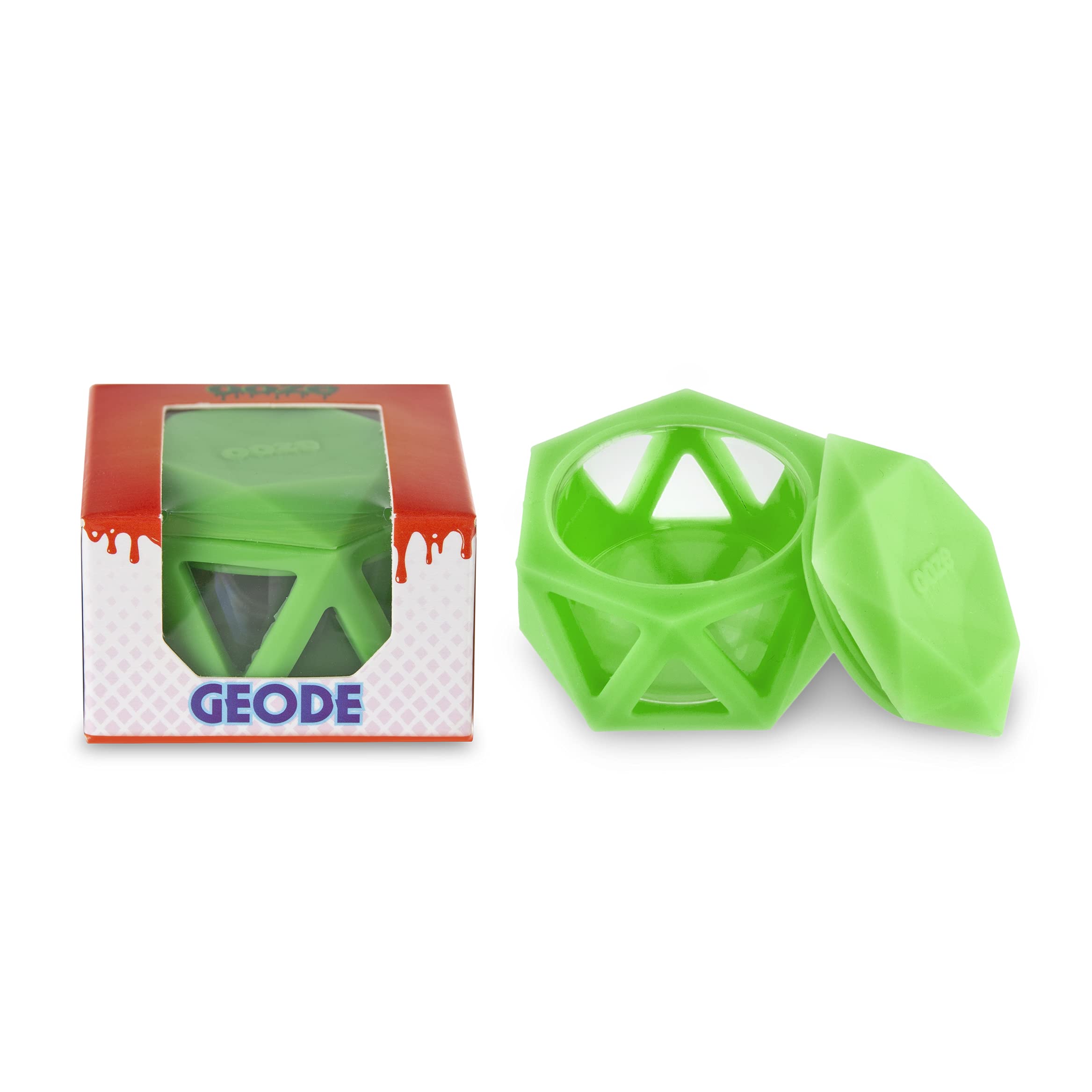 Ooze Green Geode Silicone Glass Stash Jar 11mL (1.6"x1") - Hexagonal Gemstone Shape - Glass Silicone Concentrate Container - 1 Count