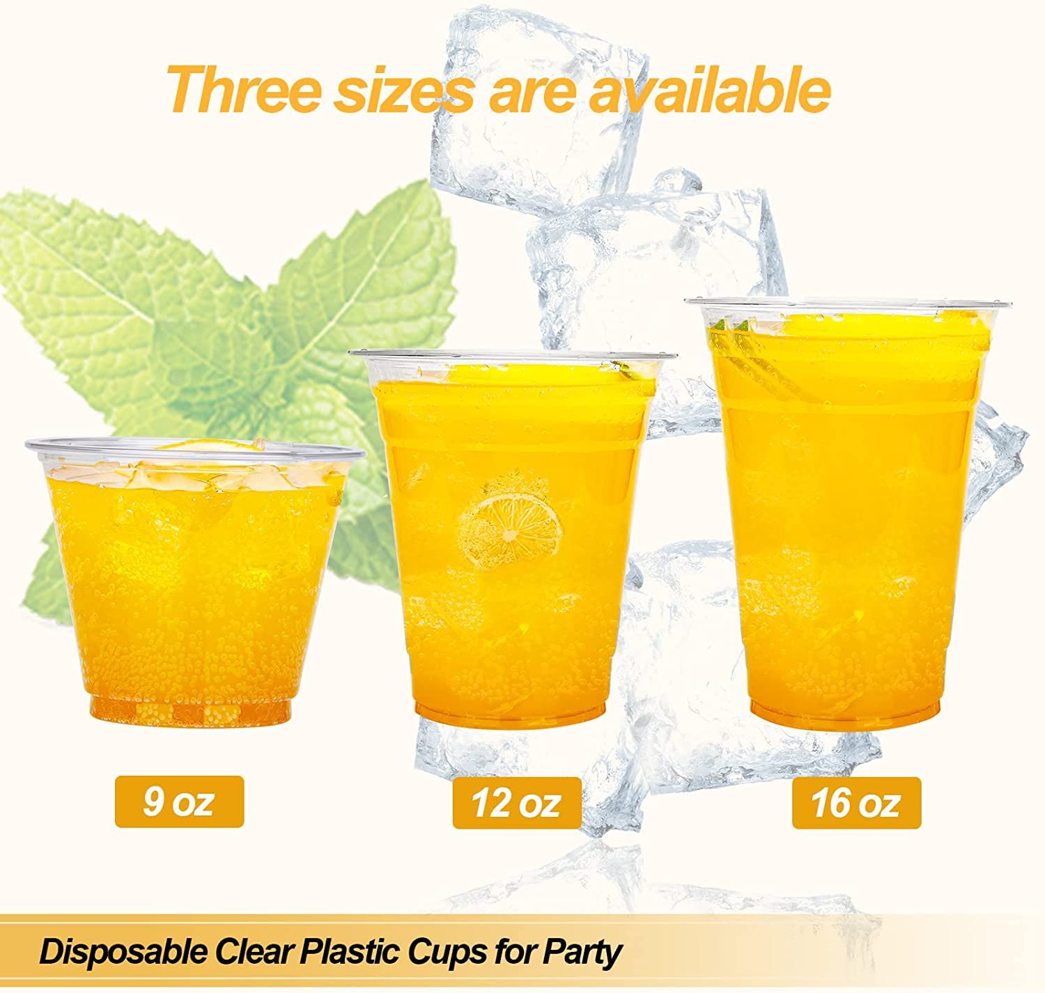 TashiBox Plastic Cups with Flat Lids 100 Sets 16 oz , Clear Crystal drink cups with lids