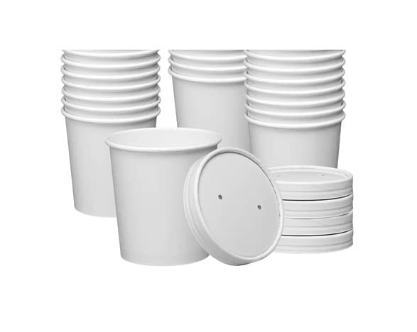 Popular Shop Stop 16 oz Paper Containers with Vented Lids for Soup, Ice Cream, To Go, 50 Cups and 50 Lids - White