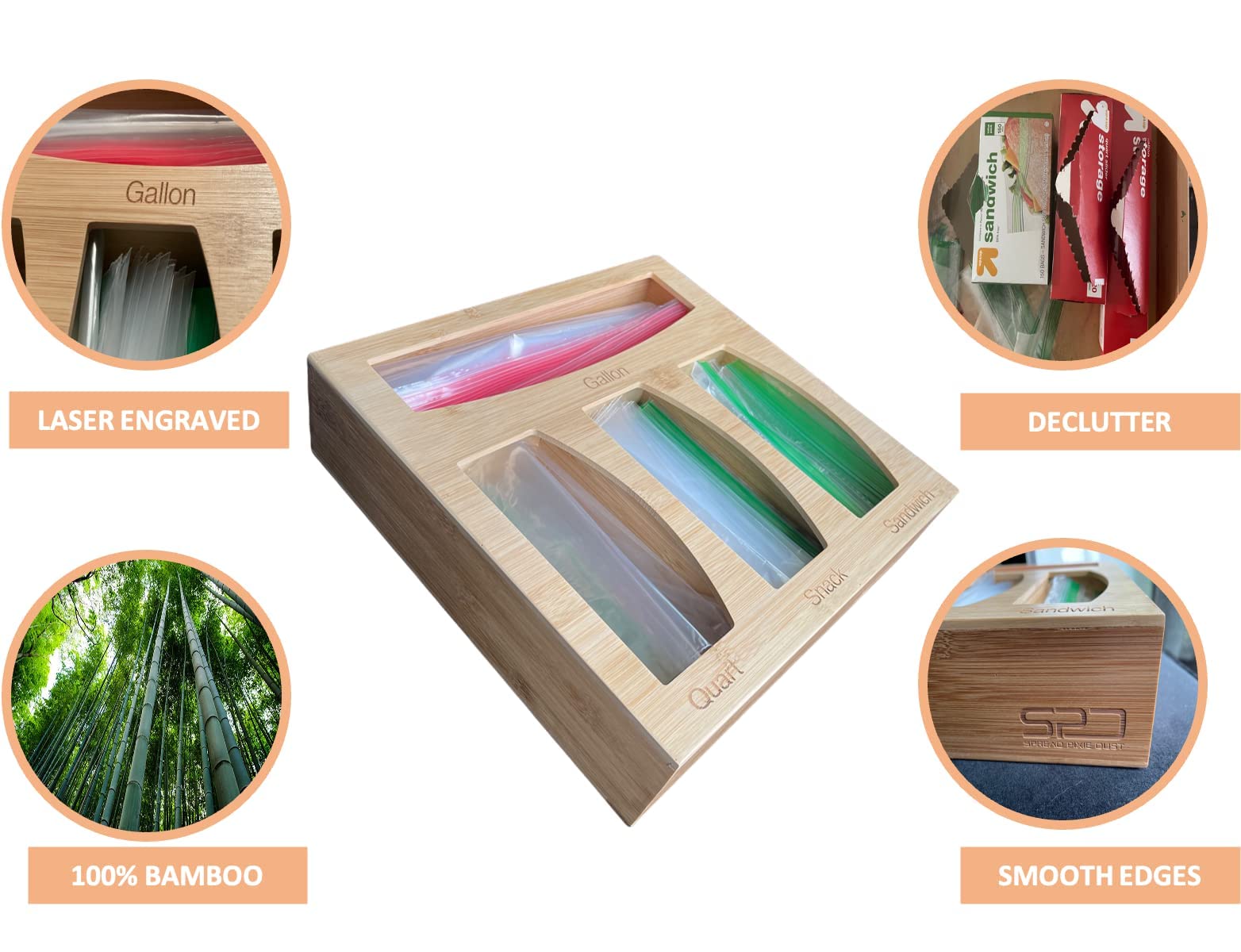Spread Pixie Dust Bamboo Kitchen Caddy, Rustic Whimsical, Brown