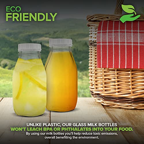 Stock Your Home 12 oz Glass Bottles (4 Pack) - Reusable Food Grade Bottles with Tamper Proof Caps - Multipurpose Juice Containers for Cold Beverages