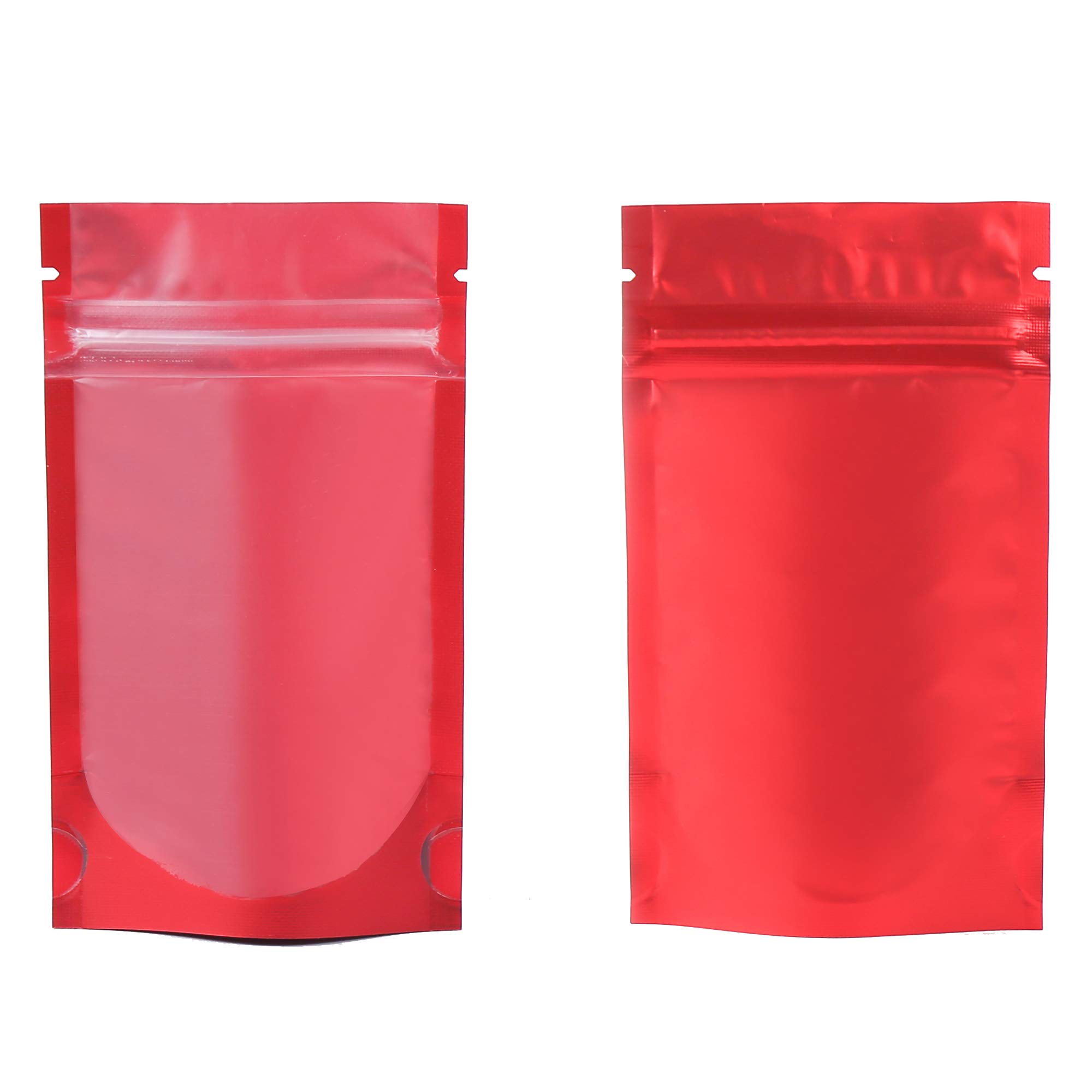 QQ Studio Pack of 100 Translucent Front Matte Red Poly Plastic Resealable Bags (3.3oz (5" x 7"), Red Stand-Up Pouch)