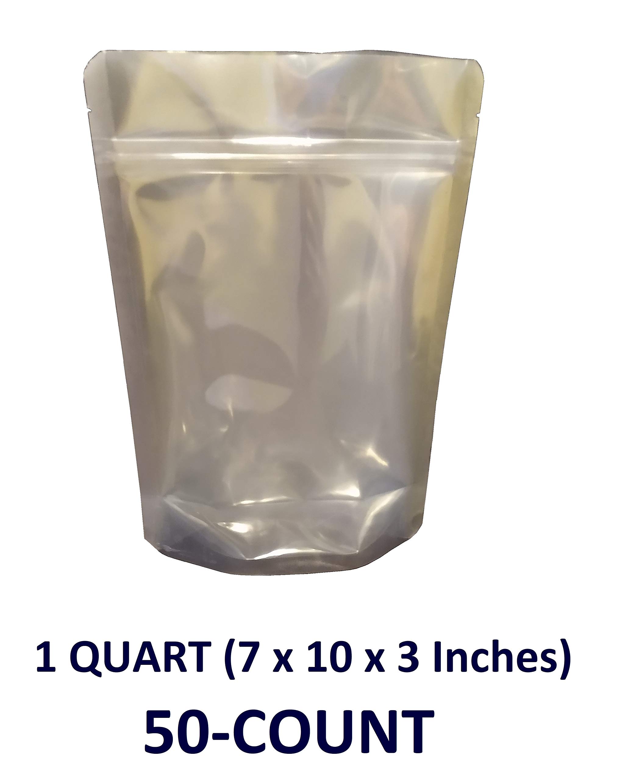 Pleasant Grove Farm 7 Mil Clear Front Mylar Bags Stand Up Gusseted Pouch in Multiple Sizes (50, 1 QUART 7 x 10 inch)
