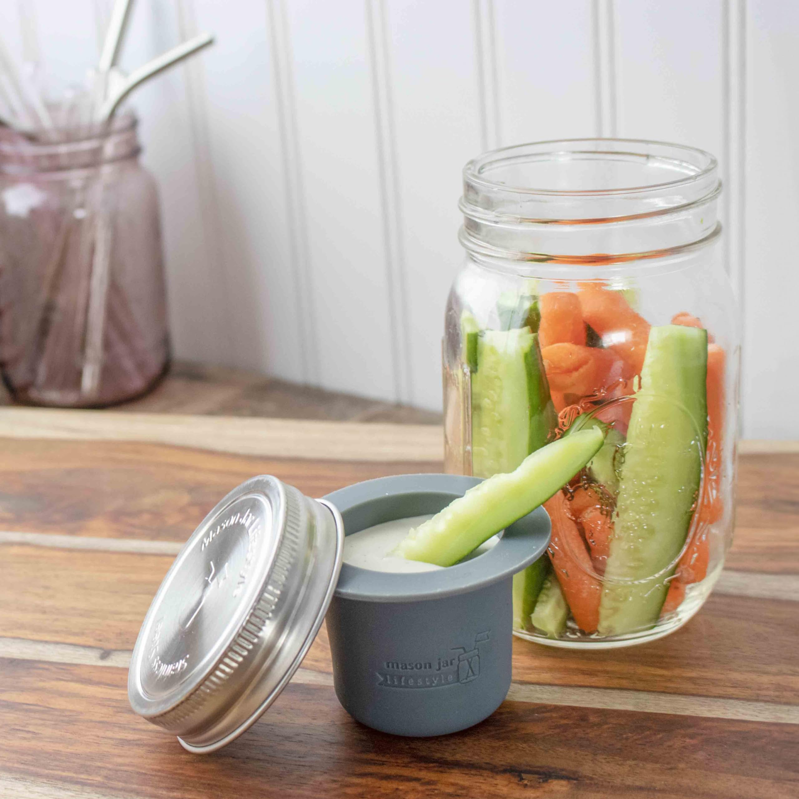 Mason Jar Lifestyle Divider Cup For Salads, Dips, and Snacks. Plastic Free Bento Lunch Container(Charcoal Gray, Regular Mouth)
