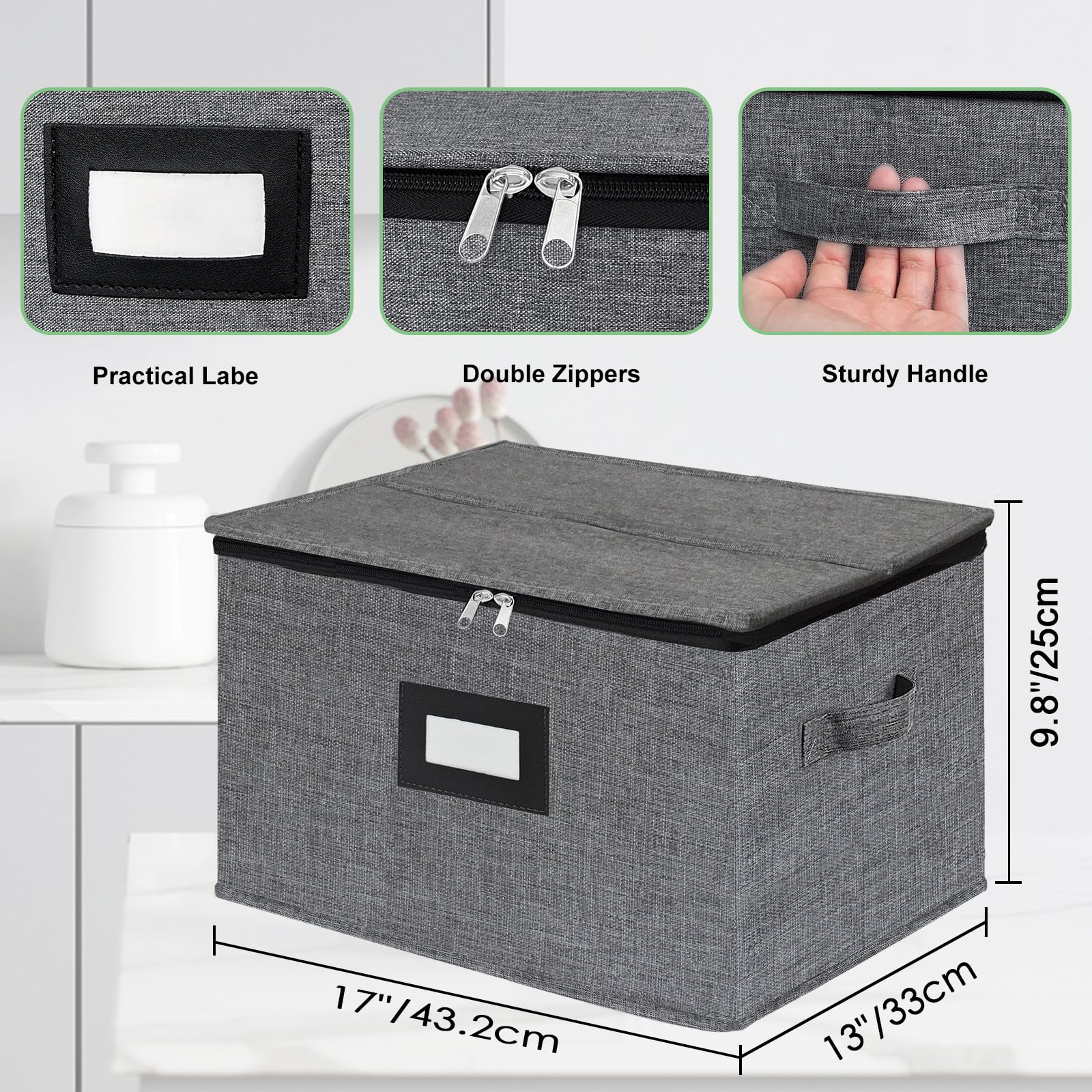 homyfort China Storage Containers - Stemware Storage Box,Cups, Tea Mugs Sets Storage Box with Lid and Handles Hard Shell and Stackable(Grey)