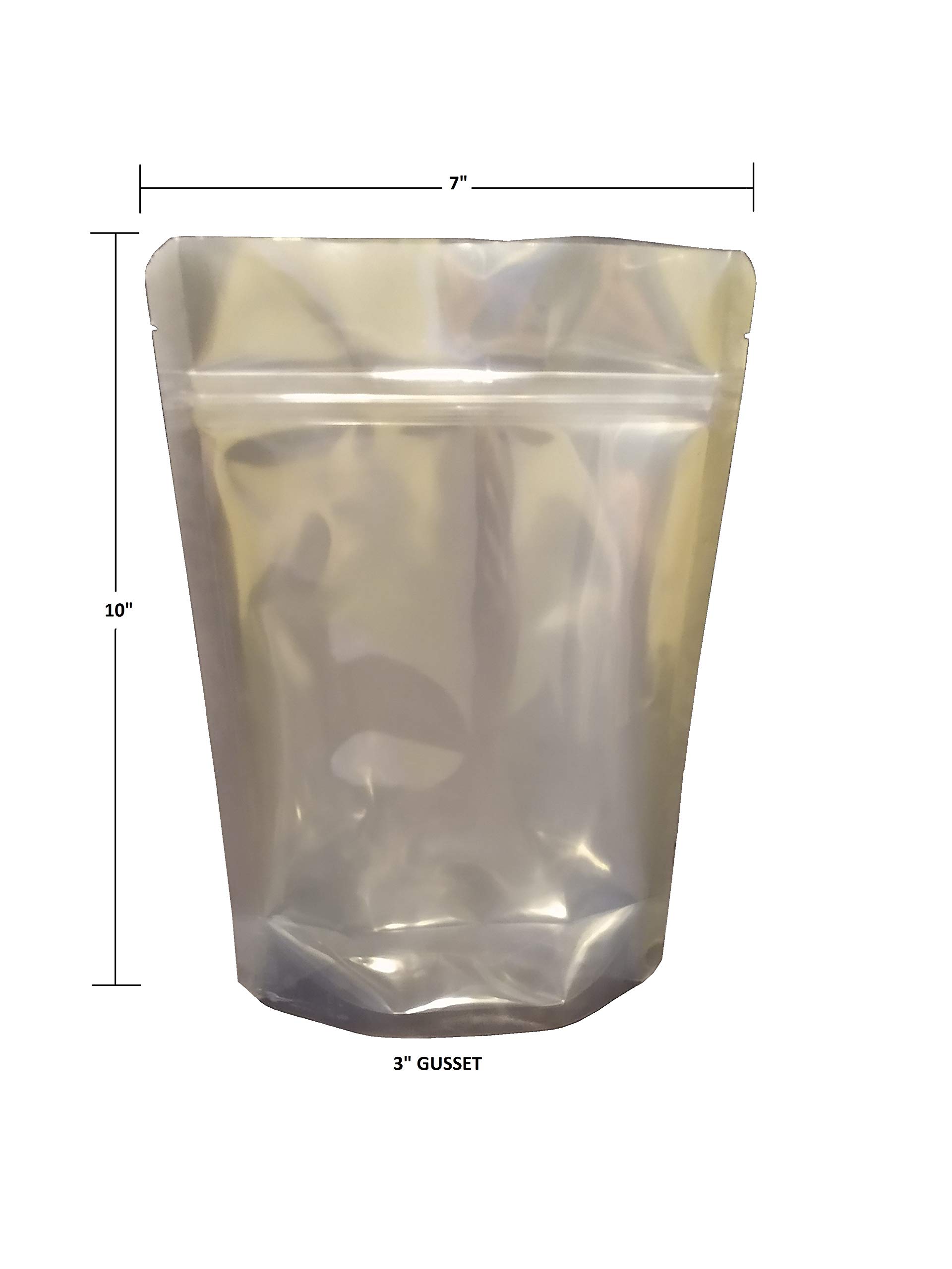 Pleasant Grove Farm 7 Mil Clear Front Mylar Bags Stand Up Gusseted Pouch in Multiple Sizes (50, 1 QUART 7 x 10 inch)