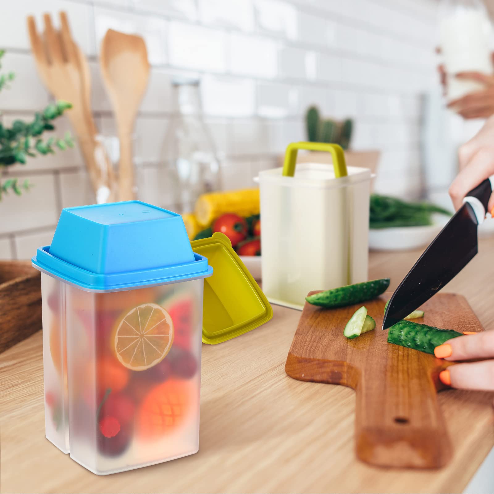 CHENGU 6 Pack Pickle Container with Strainer Jalapeno Storage Container Plastic Pickle Jar Containers Large Pickle Keeper Pickled Food Container for Home Kitchen Supplies (Red, Green, Blue)