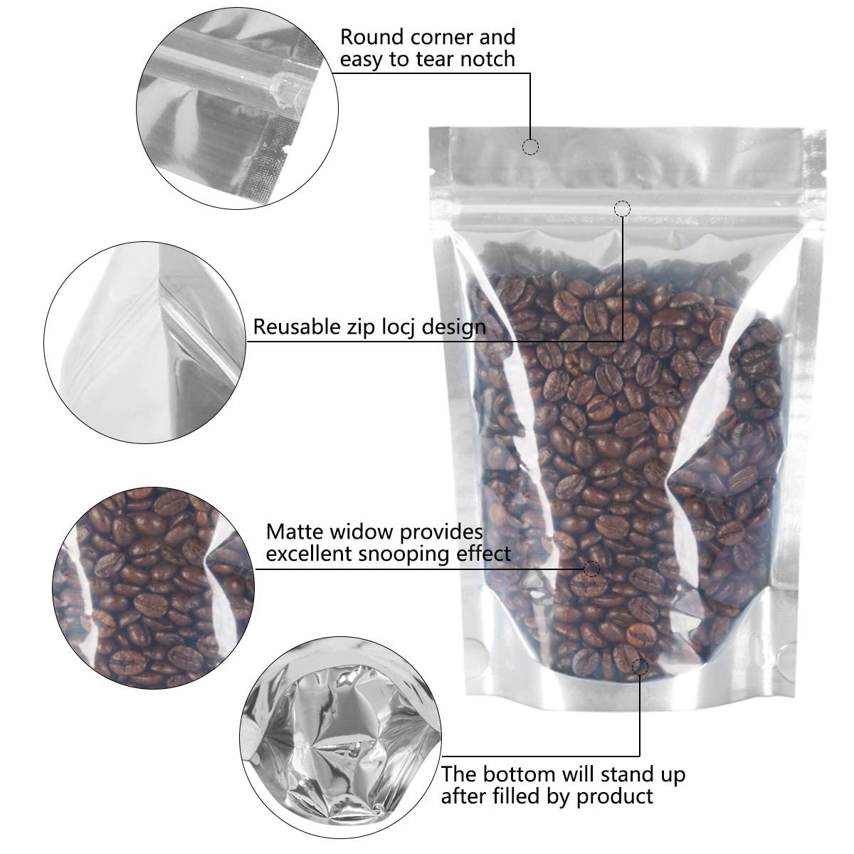 LOKQING 100 PCS Resealable Mylar Bags 4.9x7.9 Inches and 100 Pcs Translucent Plastic Cookie Bags with Stickers