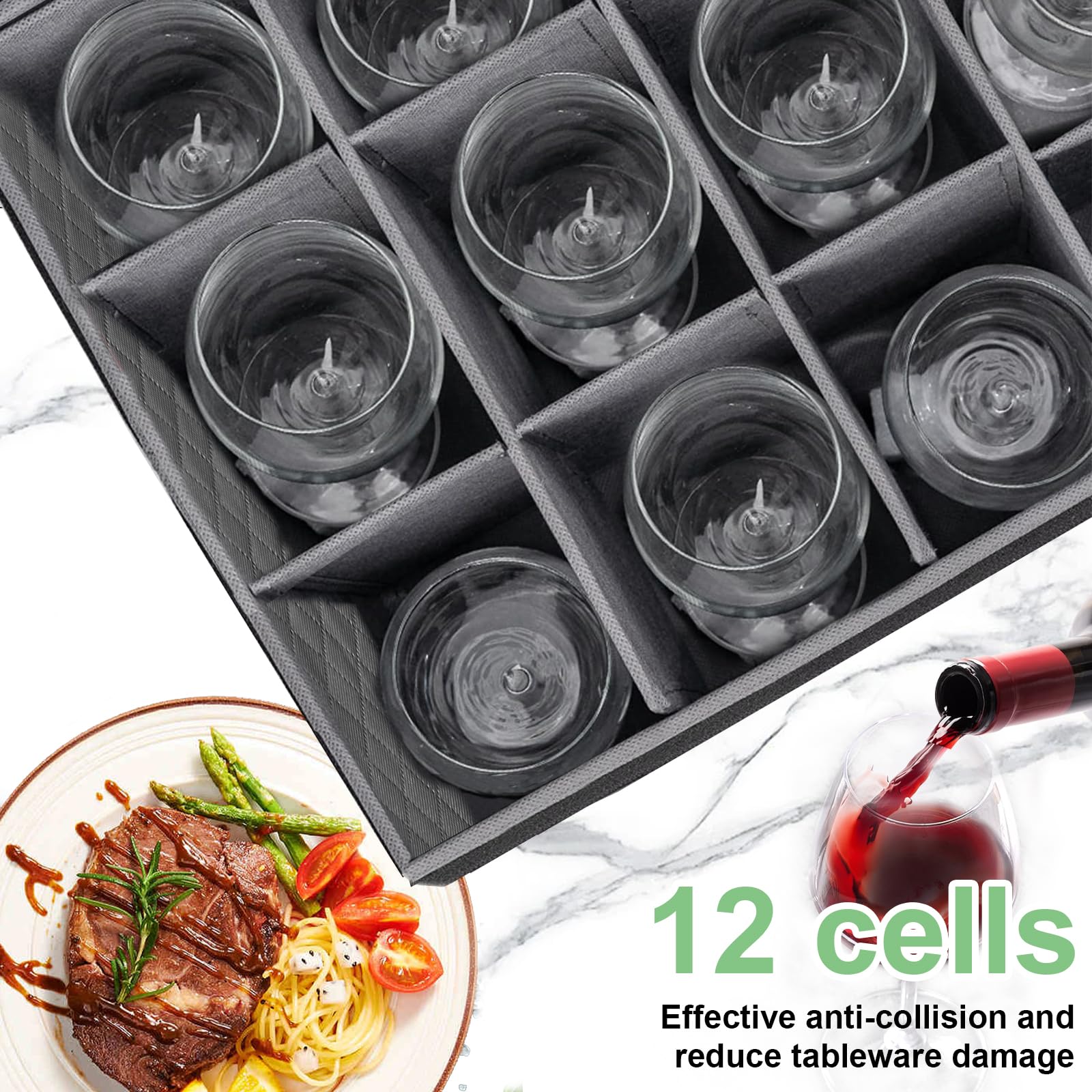 homyfort China Storage Containers - Stemware Storage Box,Cups, Tea Mugs Sets Storage Box with Lid and Handles Hard Shell and Stackable(Grey)