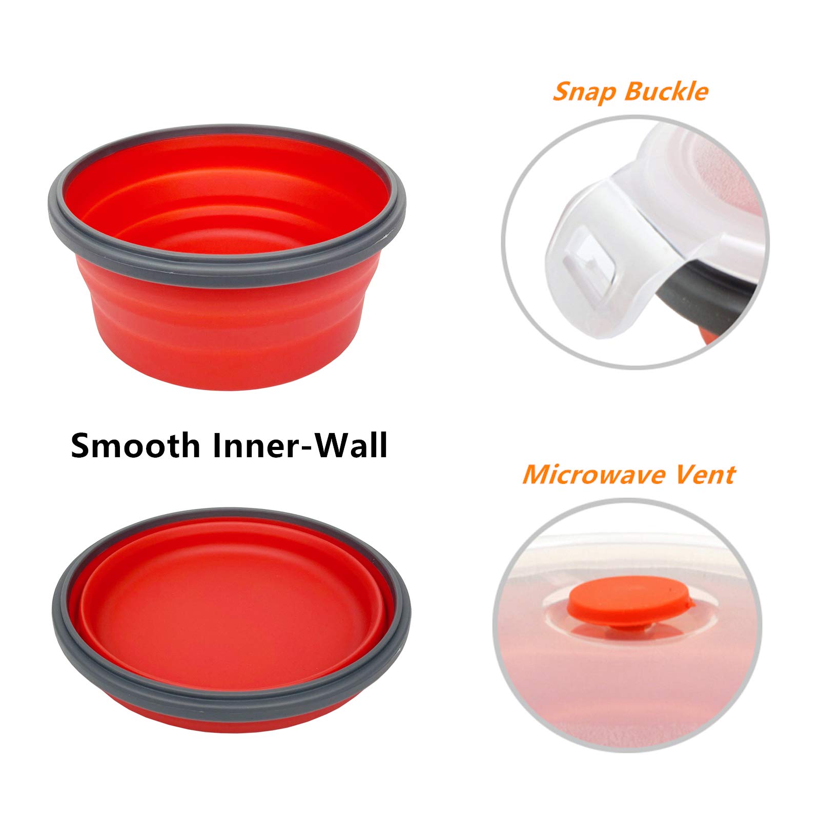 CARTINTS Round Collapsible Bowls with Lids, Reusable Silicone Food Storage Containers, 3Pack 350-500-800ML, Stackable Space Saving, Microwave and Freezer Safe, Meal Prep Container