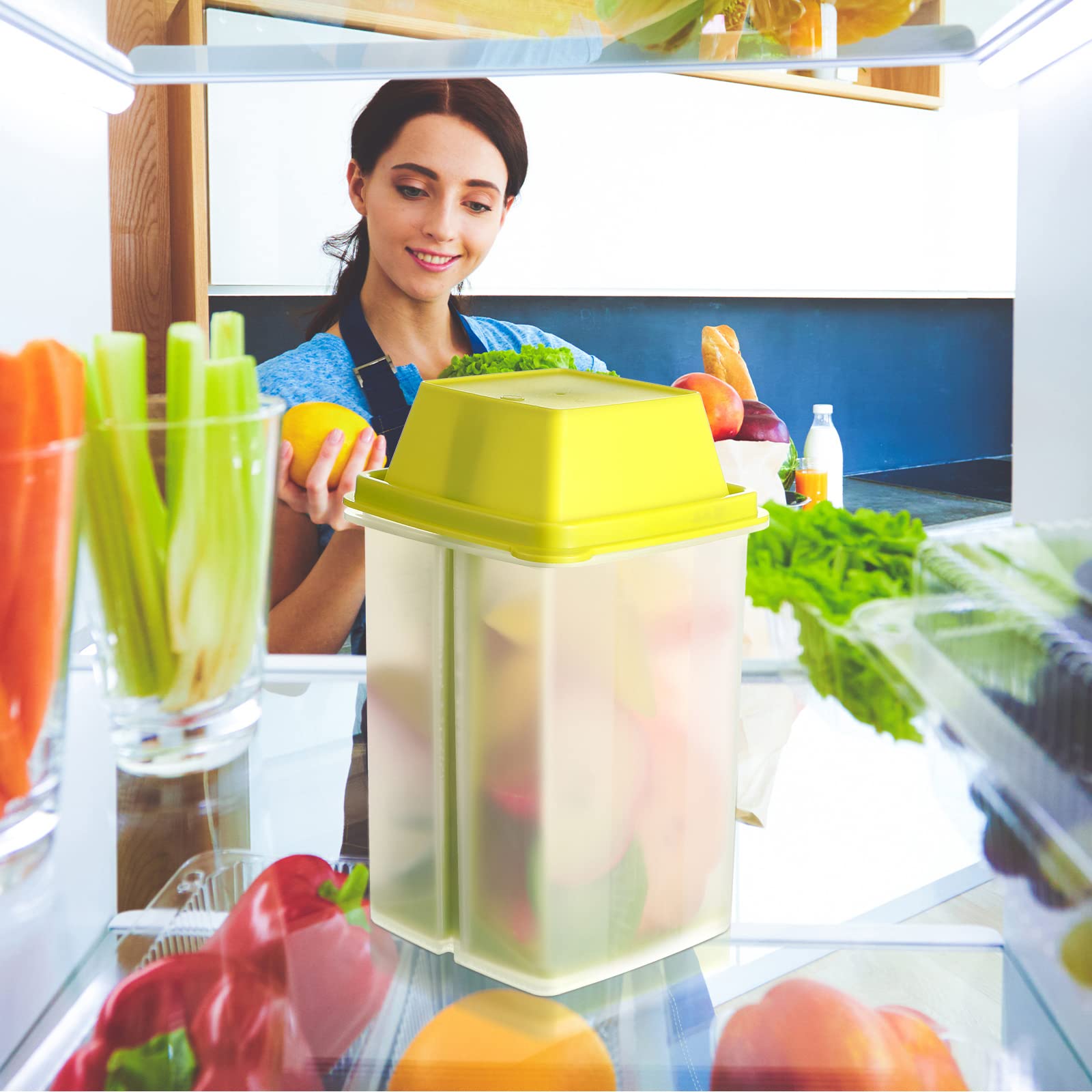 CHENGU 6 Pack Pickle Container with Strainer Jalapeno Storage Container Plastic Pickle Jar Containers Large Pickle Keeper Pickled Food Container for Home Kitchen Supplies (Red, Green, Blue)