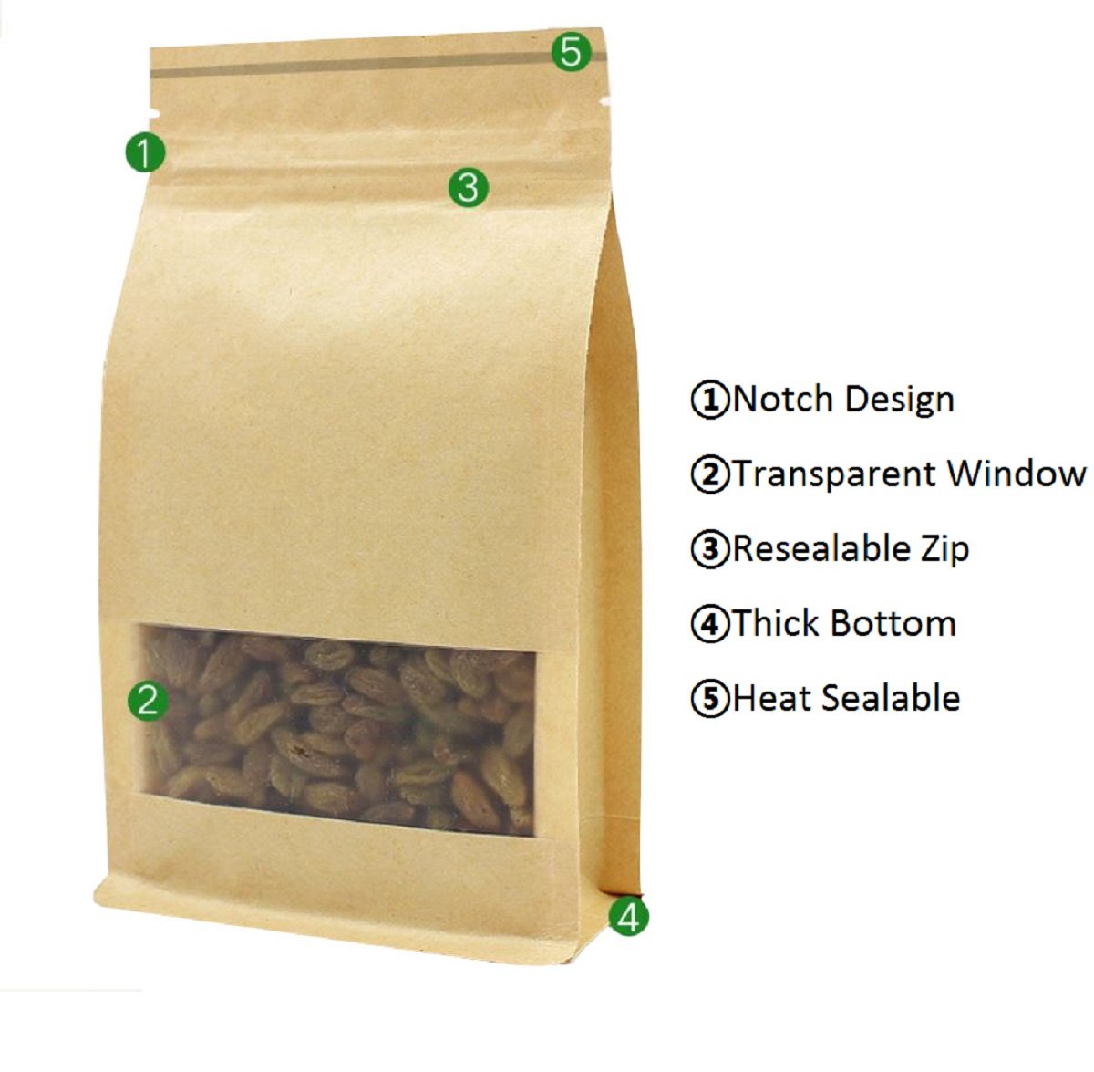 Couga Mall 50 PCS Universal Kraft Paper Packing Bag, Zip Lock Stand Up Storage Pouch Package Bag With Clear Window for Storing Snacks, Beans, Seeds and Tea Leaves(5.5"*9.4")
