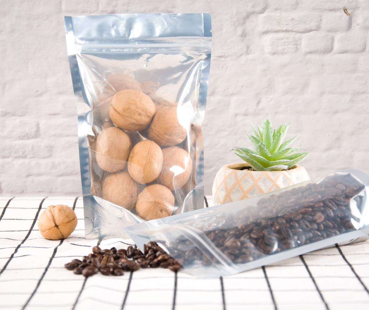 LOKQING 100 PCS Resealable Mylar Bags 4.9x7.9 Inches and 100 Pcs Translucent Plastic Cookie Bags with Stickers