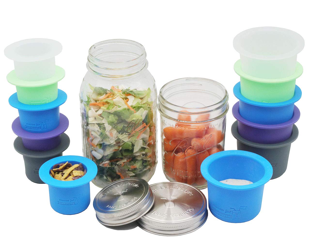 Mason Jar Lifestyle Divider Cup For Salads, Dips, and Snacks. Plastic Free Bento Lunch Container(Charcoal Gray, Regular Mouth)