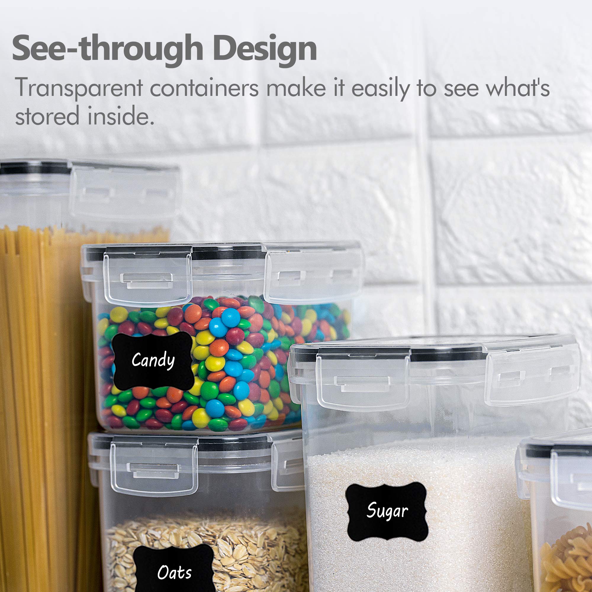 14pcs Food Storage Containers Set, Kitchen & Pantry Organizers and Storage, BPA-Free Plastic Airtight Pantry Storage Container with Lids for Cereal , Flour and Sugar, Includes 24 Labels