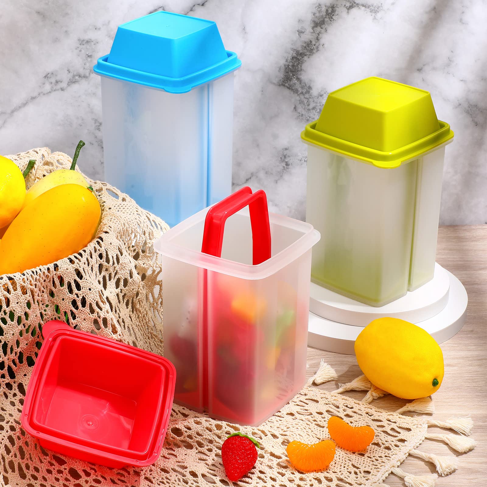 CHENGU 6 Pack Pickle Container with Strainer Jalapeno Storage Container Plastic Pickle Jar Containers Large Pickle Keeper Pickled Food Container for Home Kitchen Supplies (Red, Green, Blue)