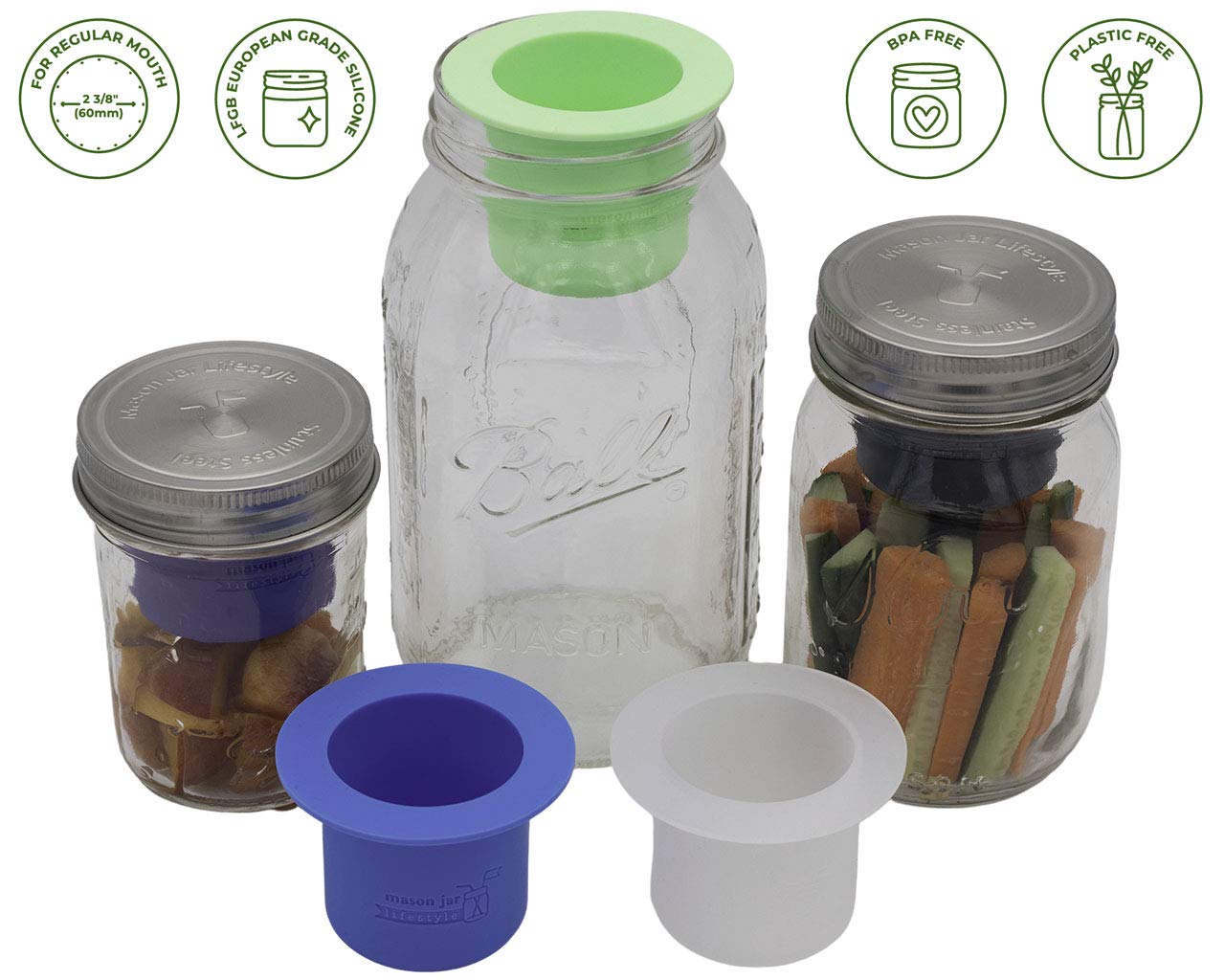 Mason Jar Lifestyle Divider Cup For Salads, Dips, and Snacks. Plastic Free Bento Lunch Container(Charcoal Gray, Regular Mouth)