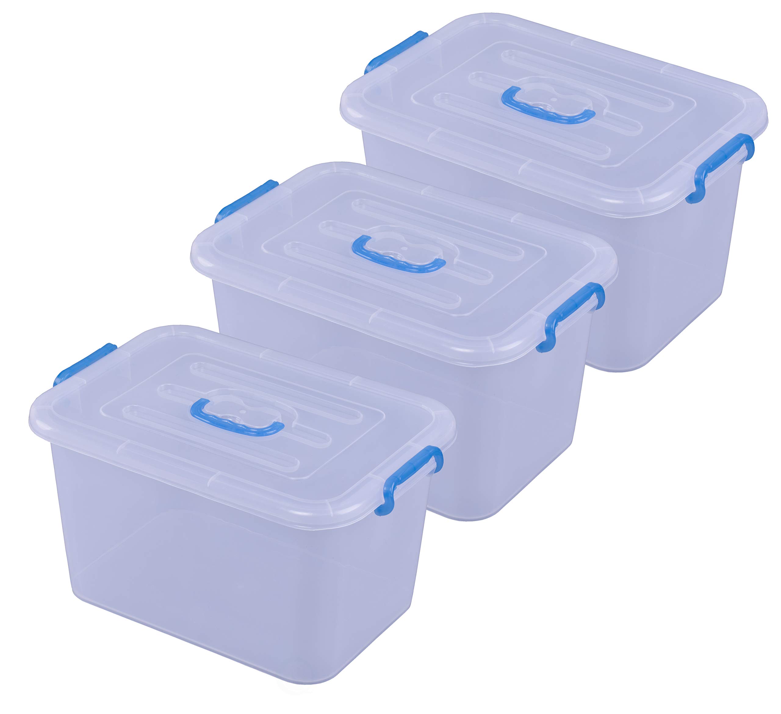 Basicwise Large Clear Storage Container With Lid and Handles, Set of 3