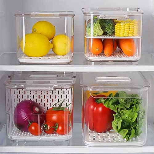 SANNO Produce Saver Storage Containers, Vegetable Fruit Storage Large Containers Bins, Refrigerator Fridge Stackable Bins Fresh Keeper with Lids and Vents,Stackable Salad Lettuce Keeper,2 Pack