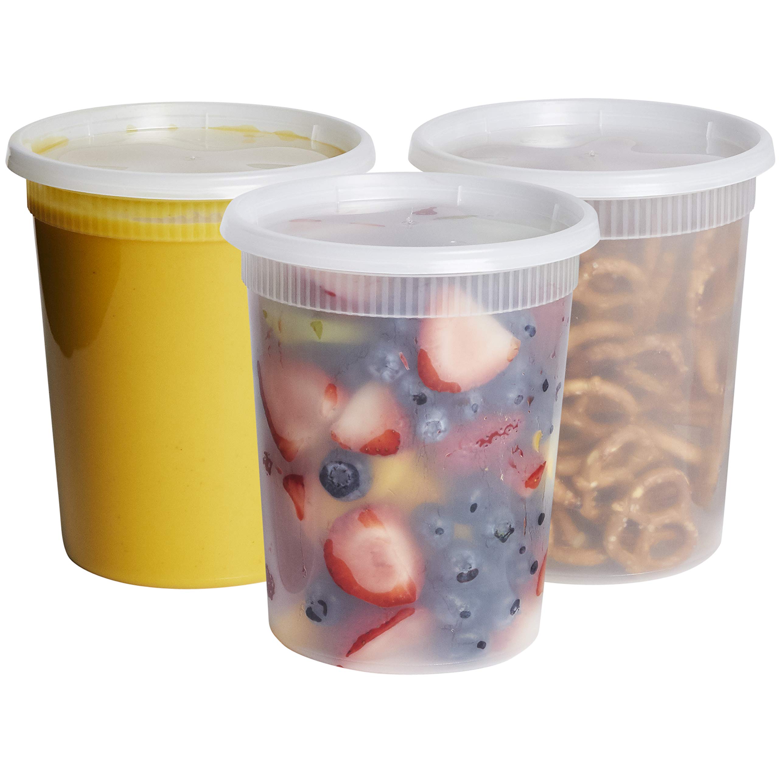 QQOUTLET Microwavable Hot and Cold Translucent Plastic Deli Food Storage Container with Lid, 32-Ounce (12-Pack, 32 Oz)