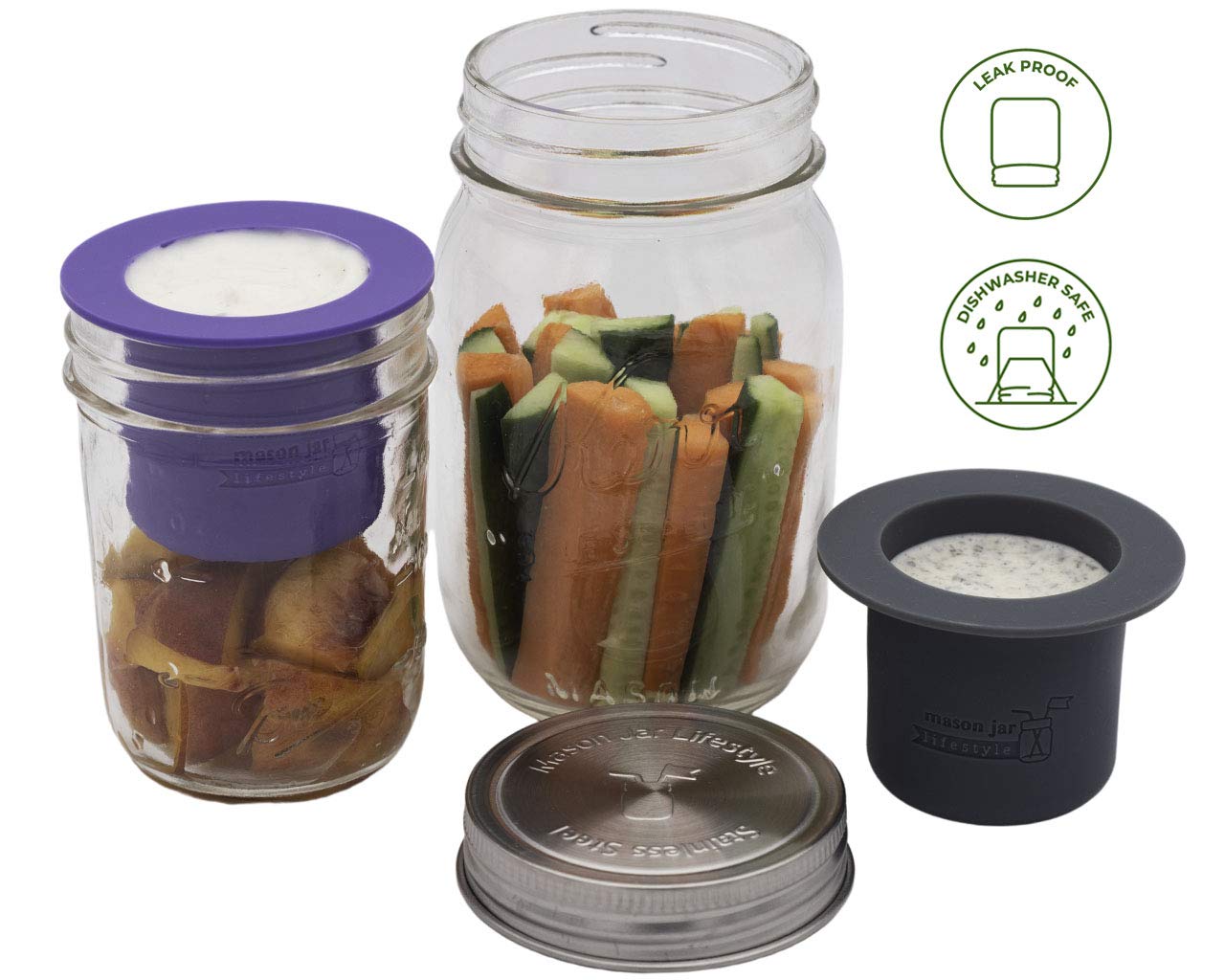 Mason Jar Lifestyle Divider Cup For Salads, Dips, and Snacks. Plastic Free Bento Lunch Container(Charcoal Gray, Regular Mouth)