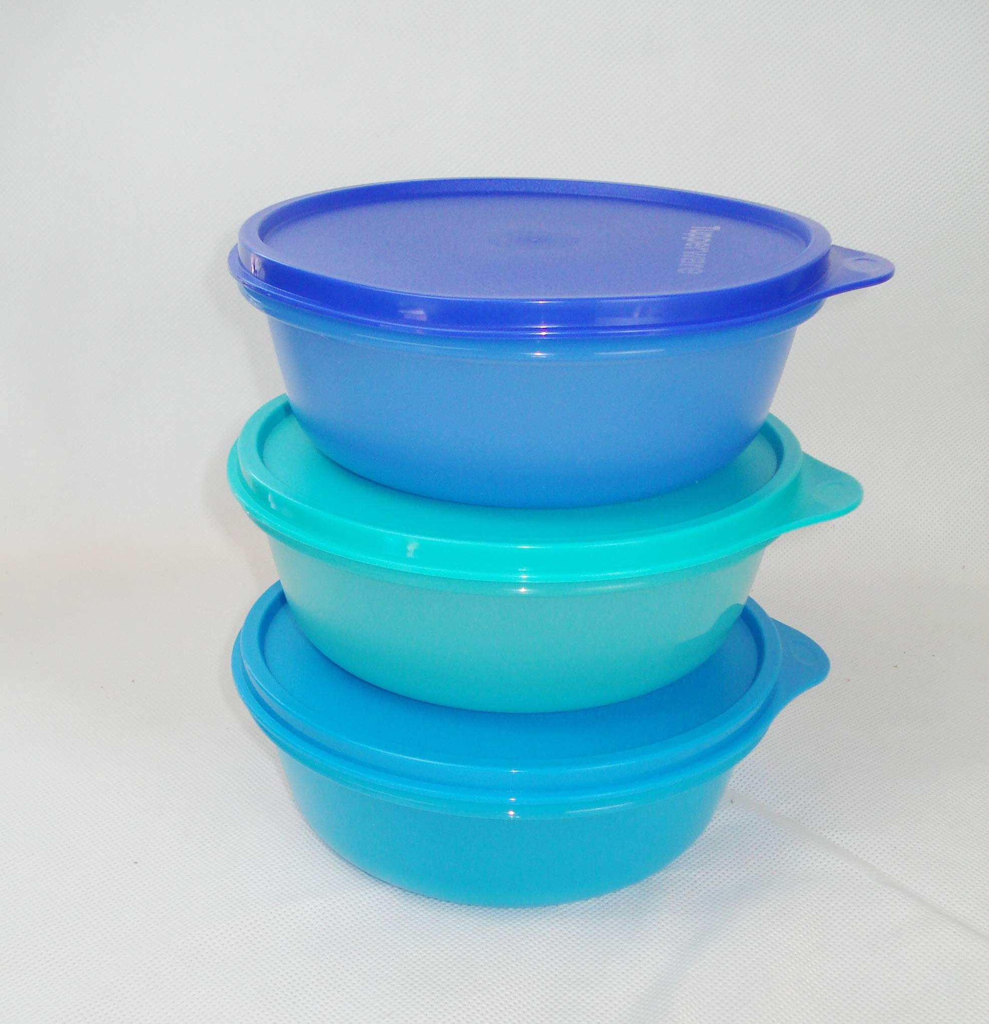 Tupperware Fridge Storage Bowls with airtight lid Blue 3X 2.5 Cup / 600 ml