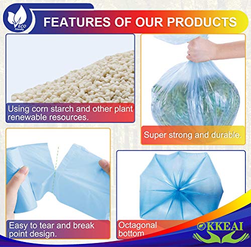 OKKEAI 8 Gallon Kitchen Trash Bags Biodegradable Garbage Bags Thicker 0.98 MIL Recycling Bags Medium Wastebasket Liners for Home Office, Lawn,Bathroom,60 Count (Fits 7-10 Gallon Bins)