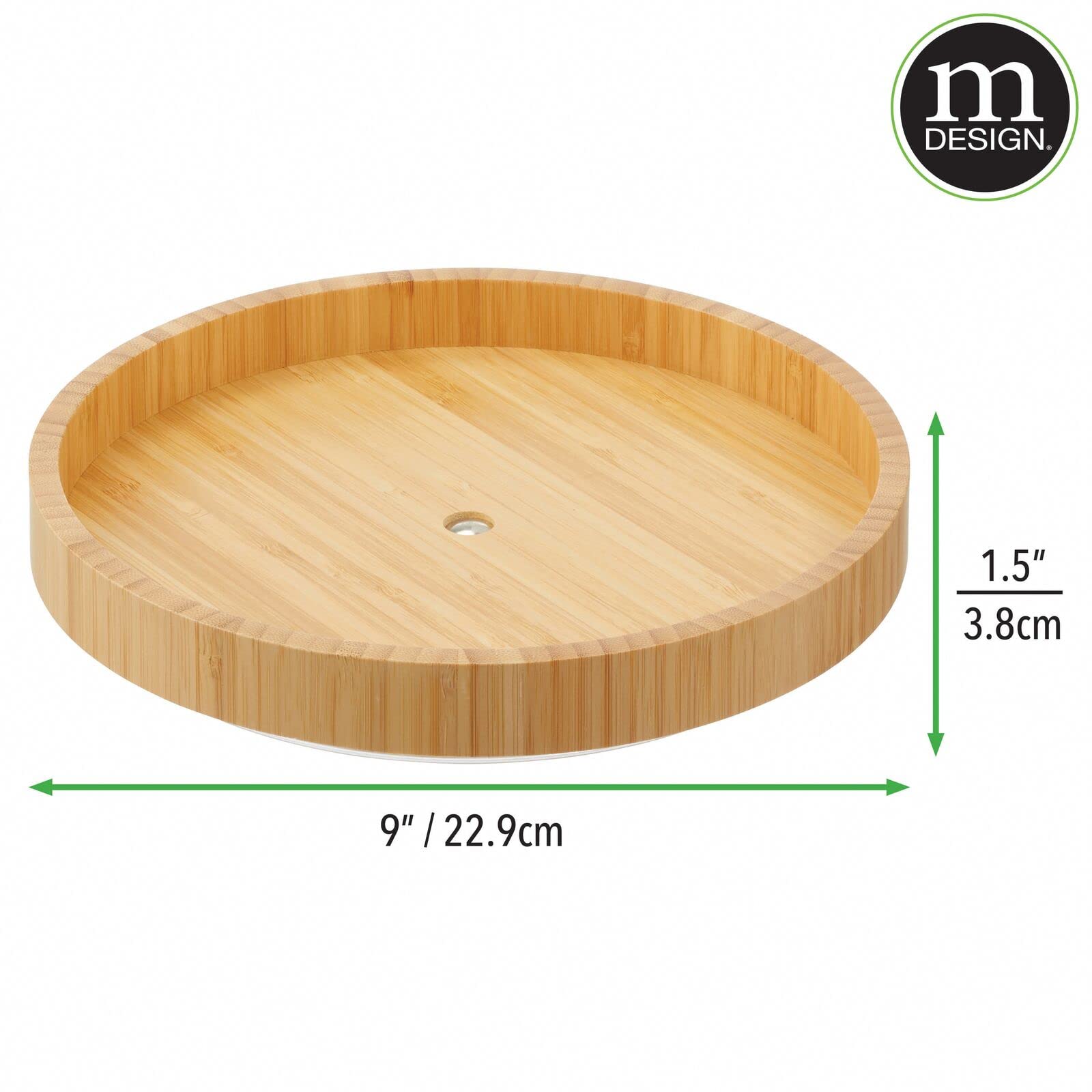 mDesign Bamboo Lazy Susan Turntable Food Storage Container for Cabinets, Pantry, Refrigerator, Countertops, Spinning Organizer for Spices, Condiments - 9" Round - Echo Collection - 2 Pack - Natural