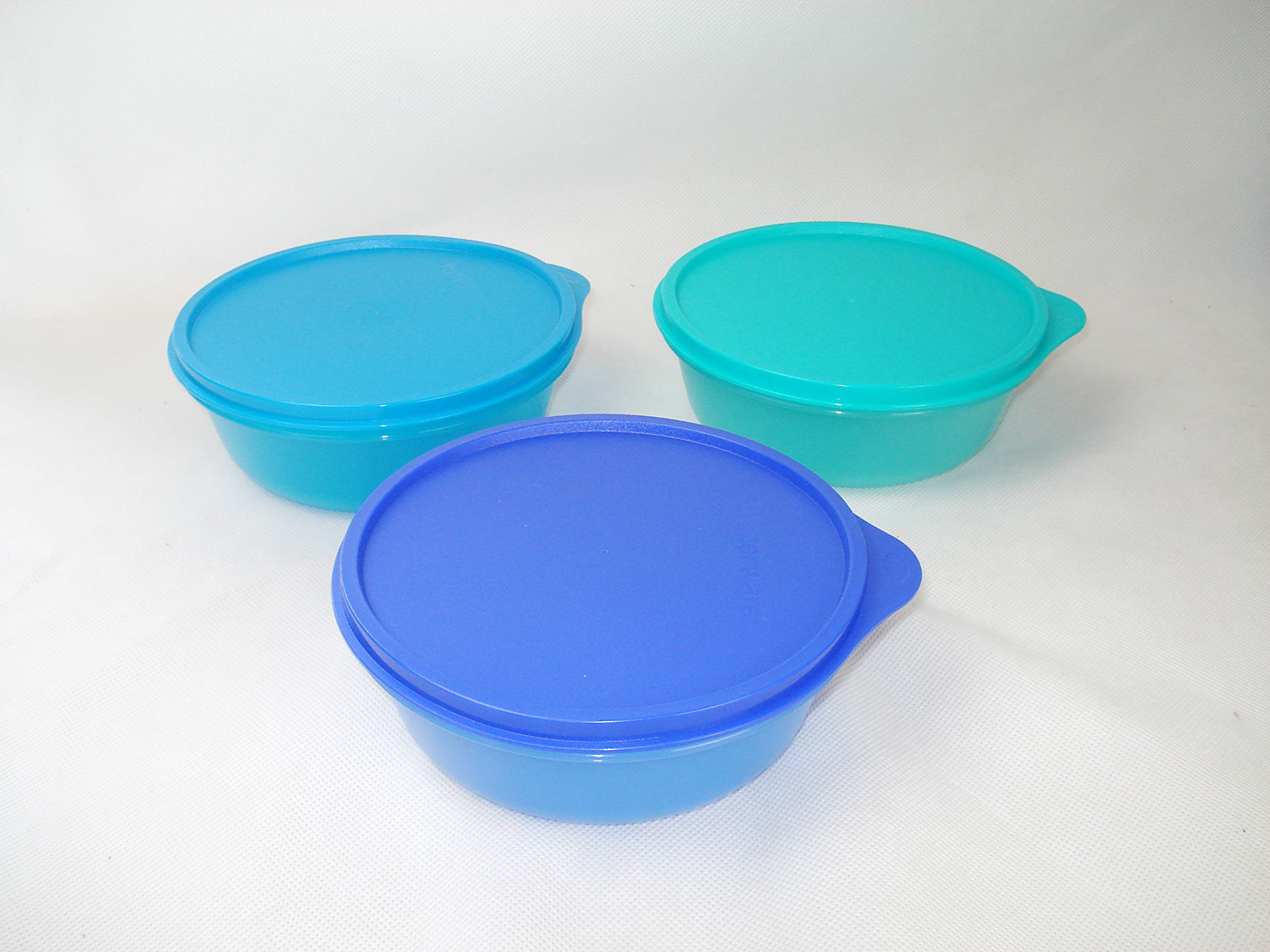 Tupperware Fridge Storage Bowls with airtight lid Blue 3X 2.5 Cup / 600 ml