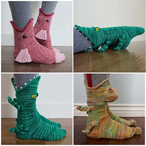 Knit Crocodile Socks Unisex Novelty Shark Crocodile Shape Socks Knit Animal Floor Socks Winter Warm Wool Soft Casual Socks For Fun Christmas Gift To Kids Adults(