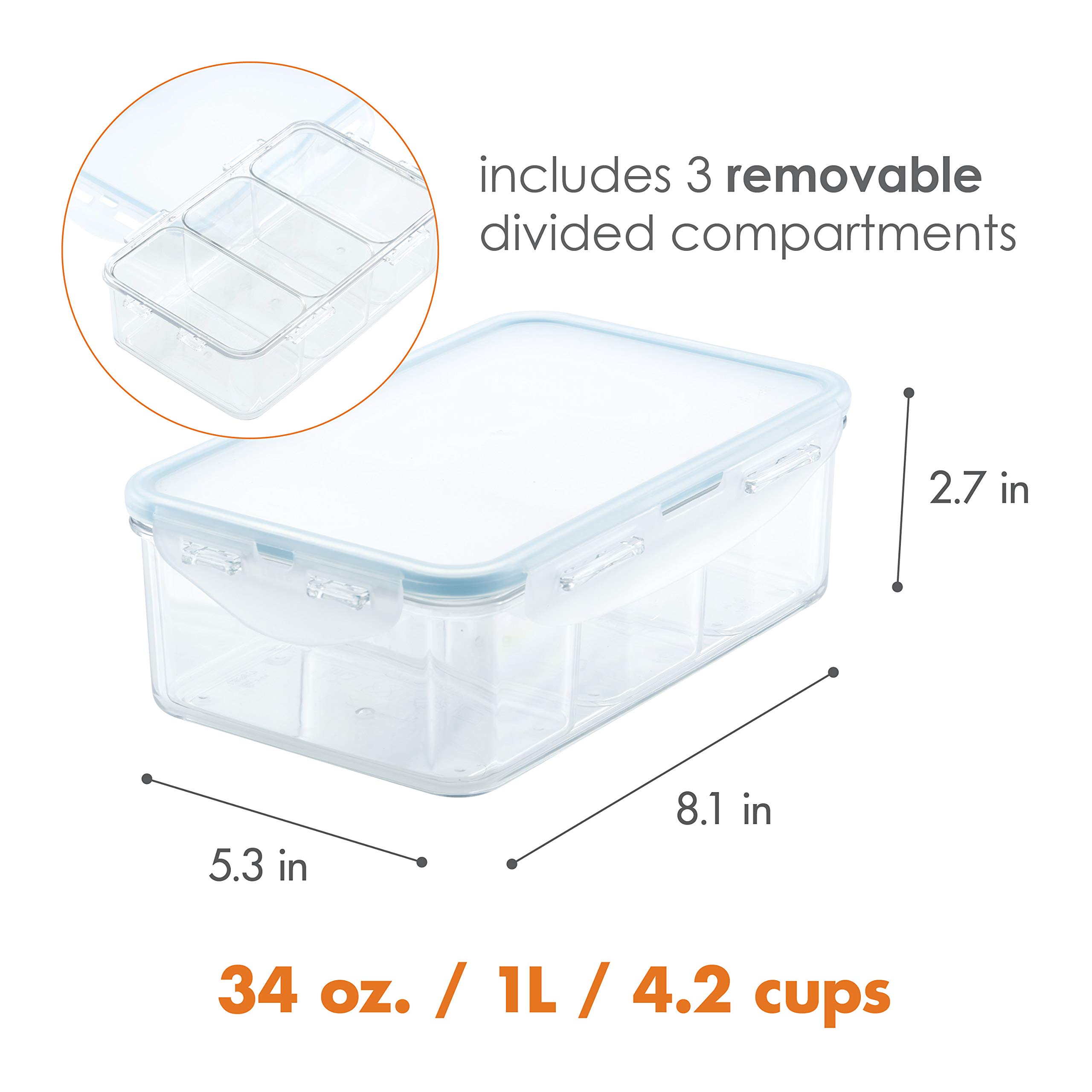 LOCK & LOCK Purely Better Tritan Container/Rectangle Food Storage Bin with Divider, 34 Ounce, Clear