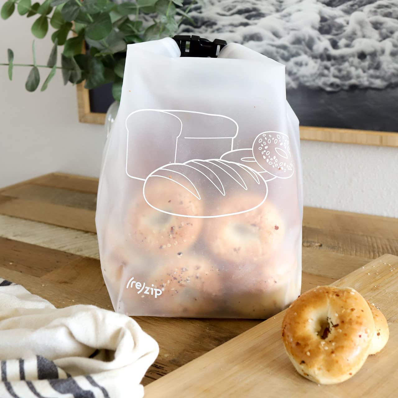(re) zip Bread, Bagel, & Pantry Storage Bag | BPA-Free, Food Grade, Reusable, Machine Washable, Roll Top | Ideal for Keeping Bread & Baked Goods Fresh