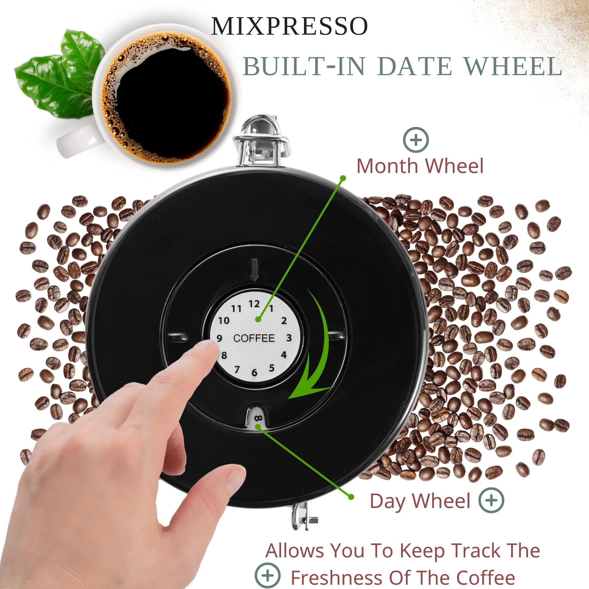 Mixpresso 16 Oz Coffee Canister Red, Stainless Steel Airtight Coffee Container, Ground Coffee Bean Storage with Date Tracker, Vacuum Sealed Espresso Airtight Container, Coffee Jar, Sugar Container