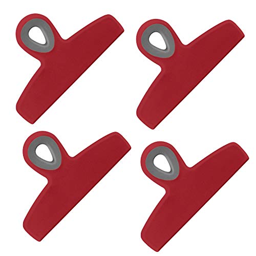 COOK WITH COLOR Bag Clips - Heavy Duty Chip Clip and Refrigerator Magnet Clips for Food Storage with Air Tight Seal Grip, Red, Pack of 4 Large Clips