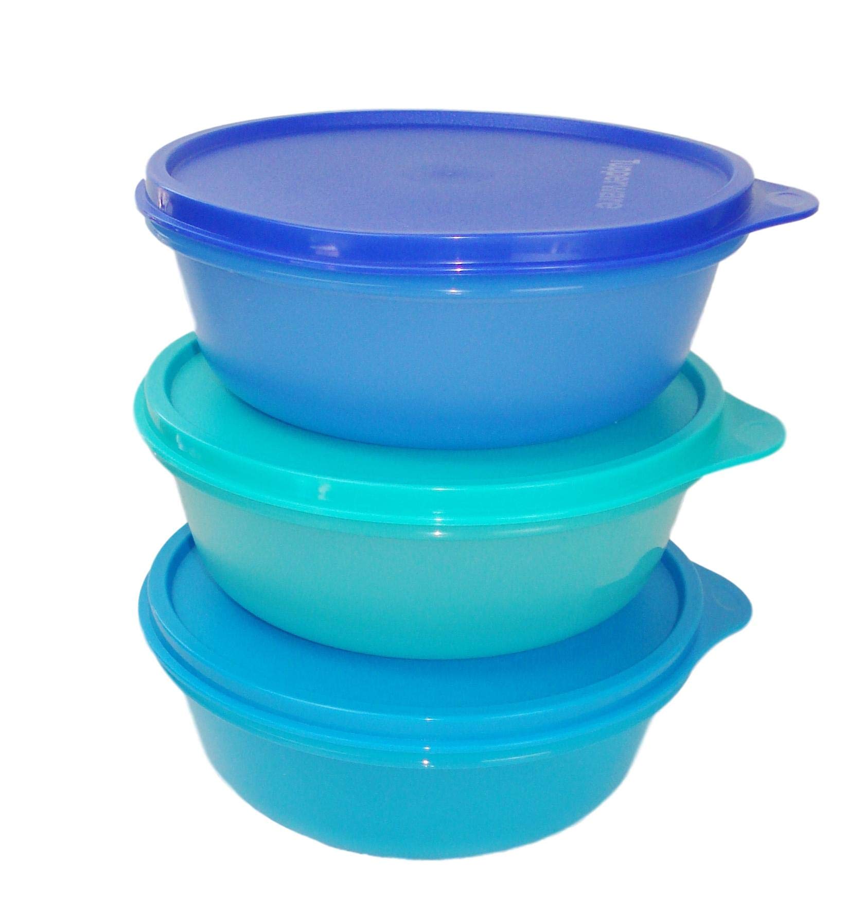 Tupperware Fridge Storage Bowls with airtight lid Blue 3X 2.5 Cup / 600 ml