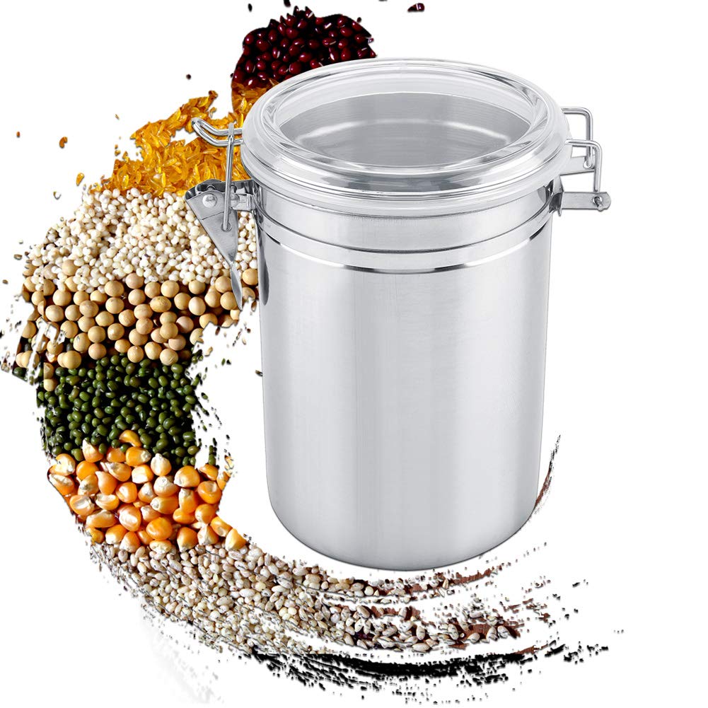 Joyzan Stainless Steel Coffee Canister, Airtight Ground Coffee Bean Storage Container Keep Fresh Organizer Jars Clear Clamp Lid Large Capacity for Kitchen Organization Pantry Tea Flour Sugar 1800ML