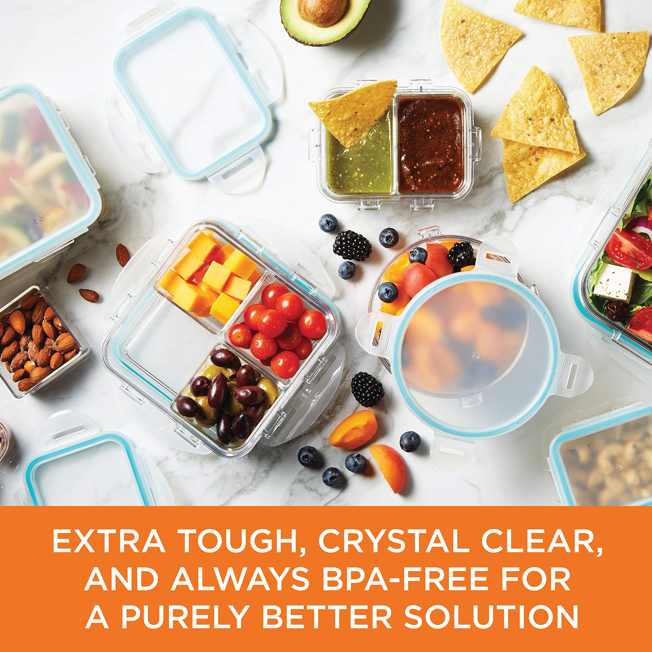 LOCK & LOCK Purely Better Tritan Container/Rectangle Food Storage Bin with Divider, 34 Ounce, Clear
