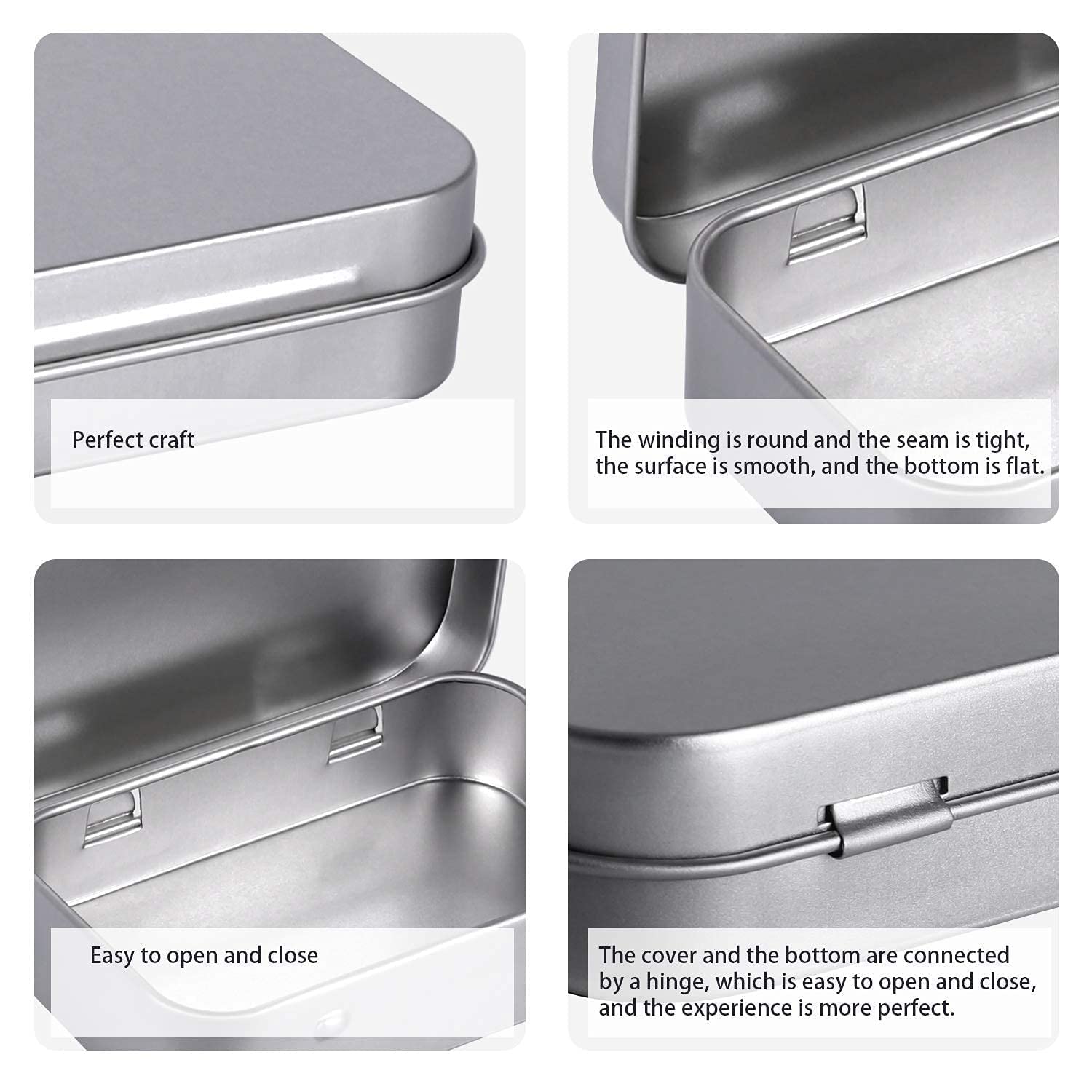 Tamicy Metal Rectangular Empty Hinged Tins - Pack of 80 （Silver 40+Black 40 Mini Portable Box Containers Small Storage Kit & Home Organizer small tins with lids craft containers 3-1/2''X2-1/2''X4/5''