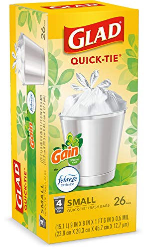 GLAD Small Trash Bags - 4 Gallon Trash Bag for Waste Basket, Gain Original Scent with Febreze Freshness- 26 Count (Pack of 6)