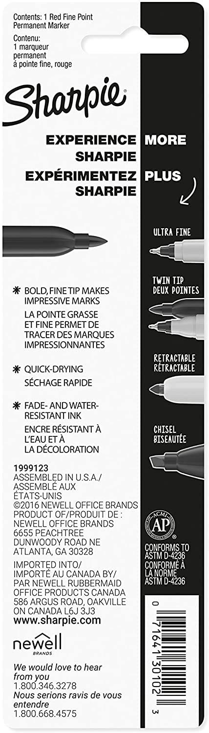 Sharpie Permanent Markers, Fine Point, Red Ink, Pack of 3 (30102)