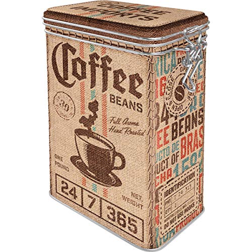 Nostalgic-Art Retro coffee tin box, 44 oz, Coffee Sack – Gift idea for coffee fans, metal clip top can, vintage design