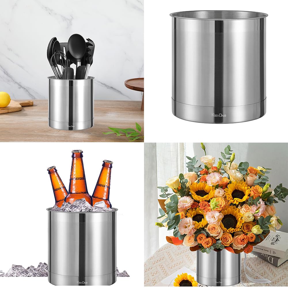 KSENDALO Jombo Steel Holder Utensil Crock 7inch Tall,Utility Sturdy Heavy Large Utensils Holder Stainless Silverware Holder for Kitchen Home and Office…