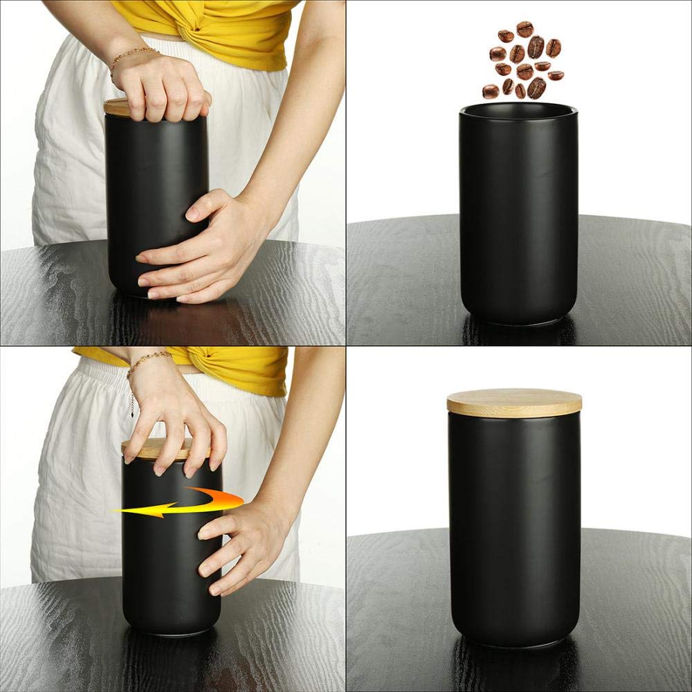 XUDREZ Food Storage Jar - Ceramic Food Storage Jar with Airtight Seal Bamboo Lid, Modern Design Ceramic Food Storage Canister for Loose Tea Coffee Spice Sugar Caddy